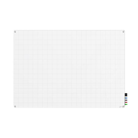Ghent Harmony Grid Glassboard w/ Standoffs, Radius Corners, 2"x2" Grid, Magnetic, 2'H x 3'W