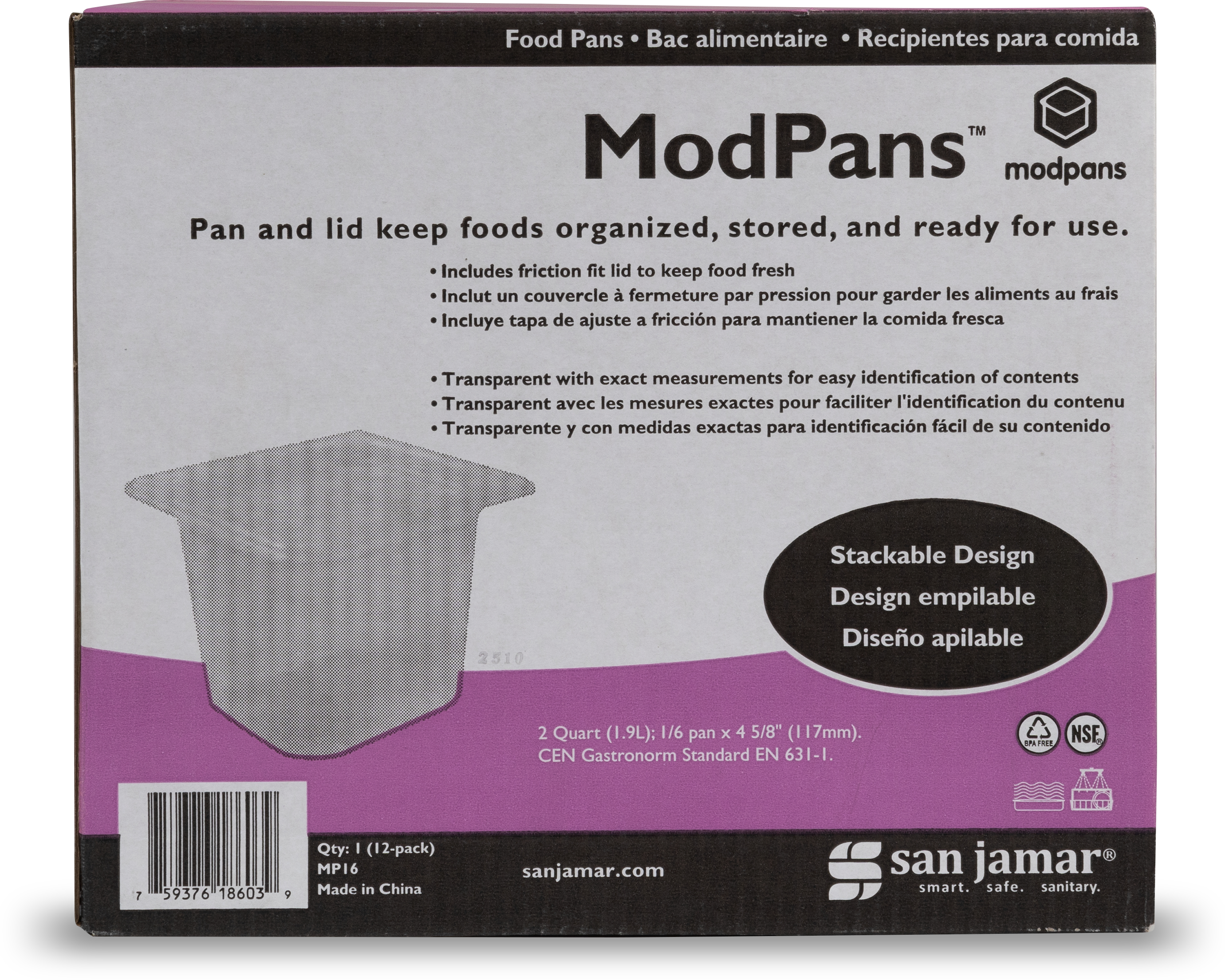 Mod Pan 1/6 Size - 2 Quart - Translucent -12 per case MP16