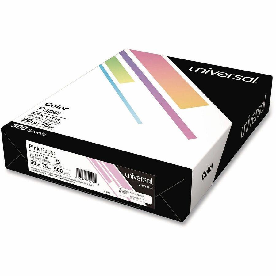 Universal Deluxe Colored Paper, 20 lb Bond Weight, 8.5 x 11, Pink, 500/Ream