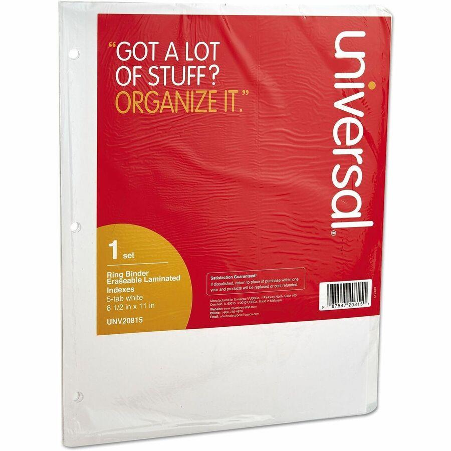 Universal Deluxe Write-On/Erasable Tab Index, 5-Tab, 11 x 8.5, White ...