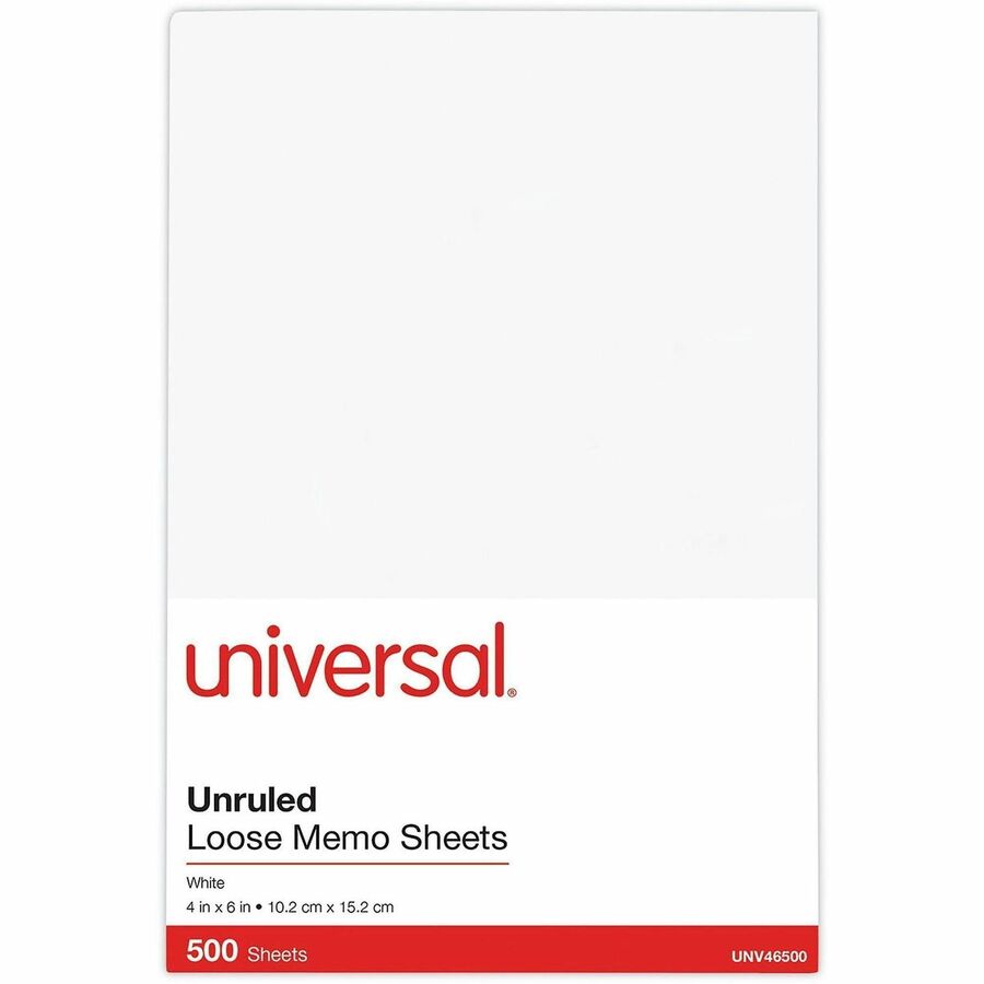 Universal Loose White Memo Sheets, 4 x 6, Unruled, Plain White, 500/Pack
