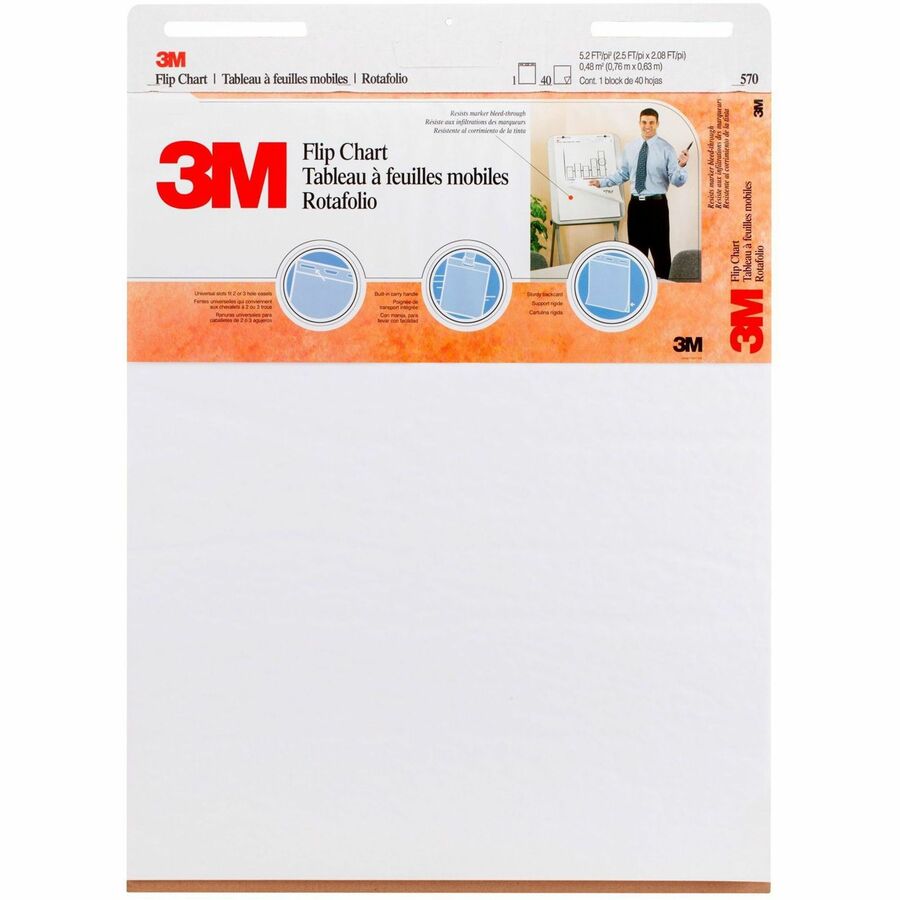 3M Flip Charts - 40 Sheets - Plain - Stapled - 18.50 lb MMM570, MMM 570 ...