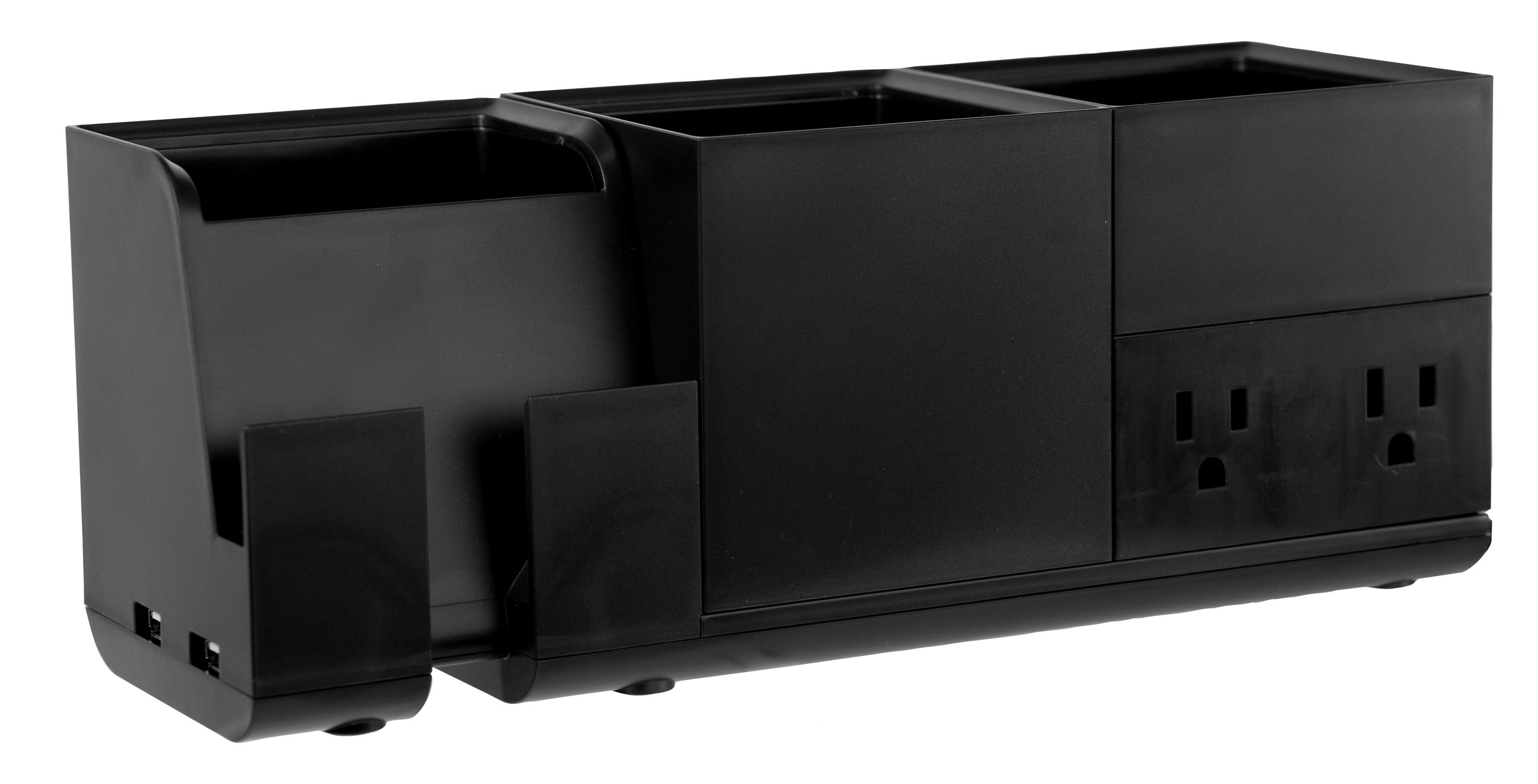 Bostitch KonnectTM Stackable Desk Organizer + Power Station, 4-Piece, Black