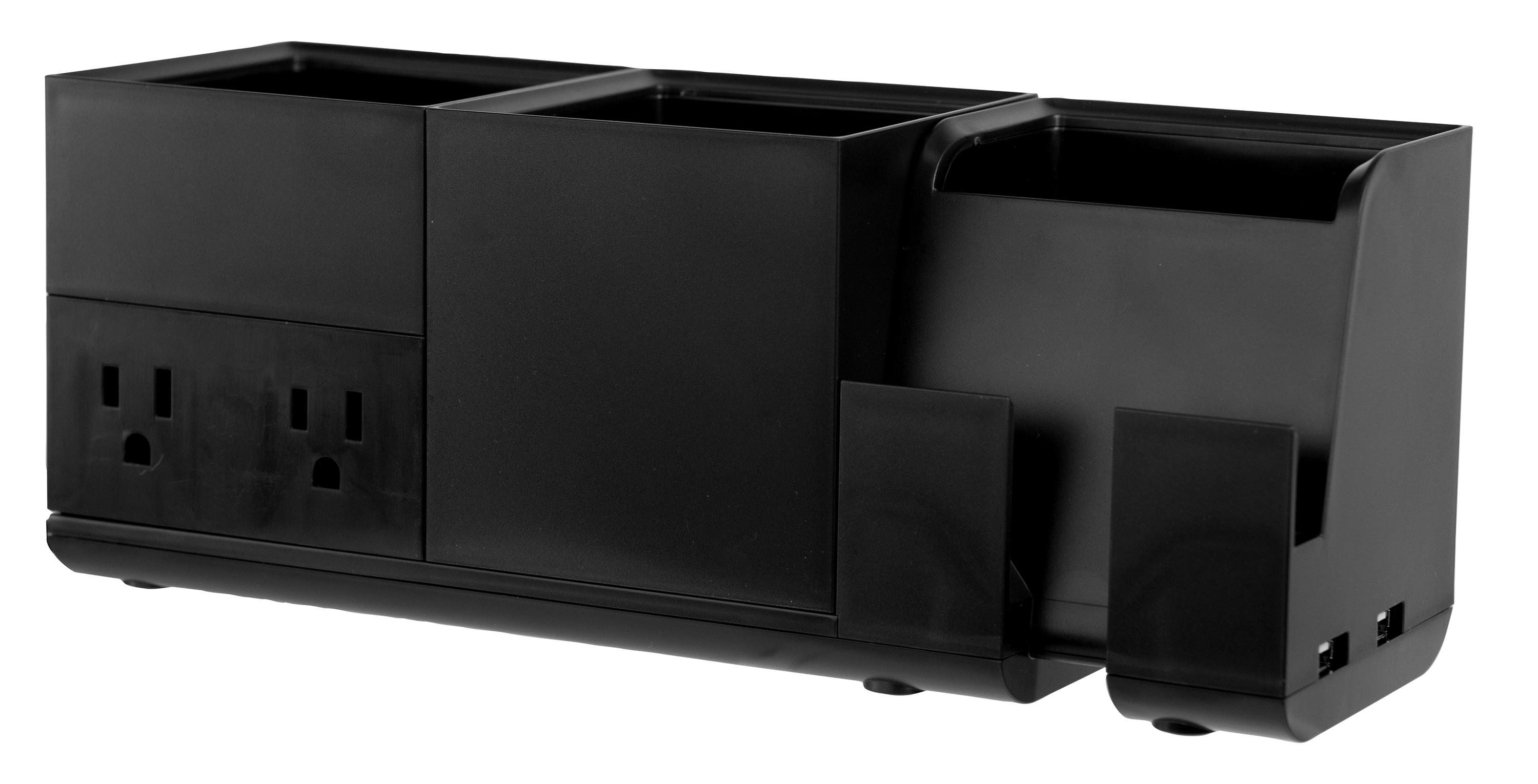 Bostitch KonnectTM Stackable Desk Organizer + Power Station, 4-Piece, Black