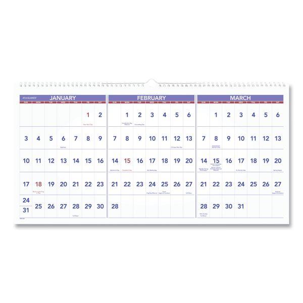 AT-A-GLANCE Deluxe Three-Month Reference Wall Calendar, Horizontal ...