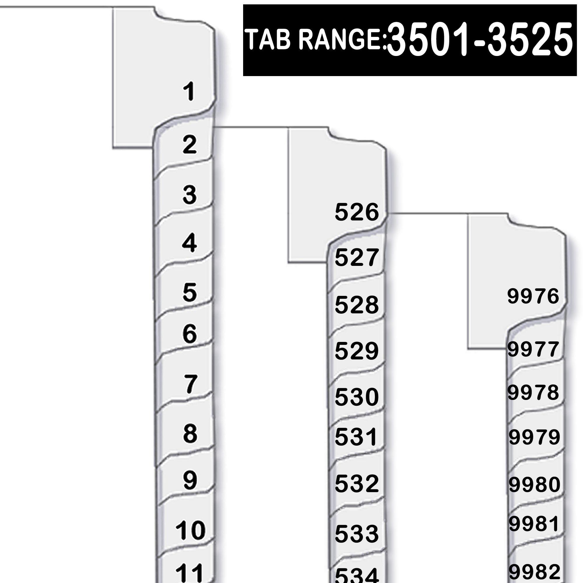 Side Number Tab Divider Sets, Avery-Style, Title:3501-3525, 8 1/2" x 11 ...