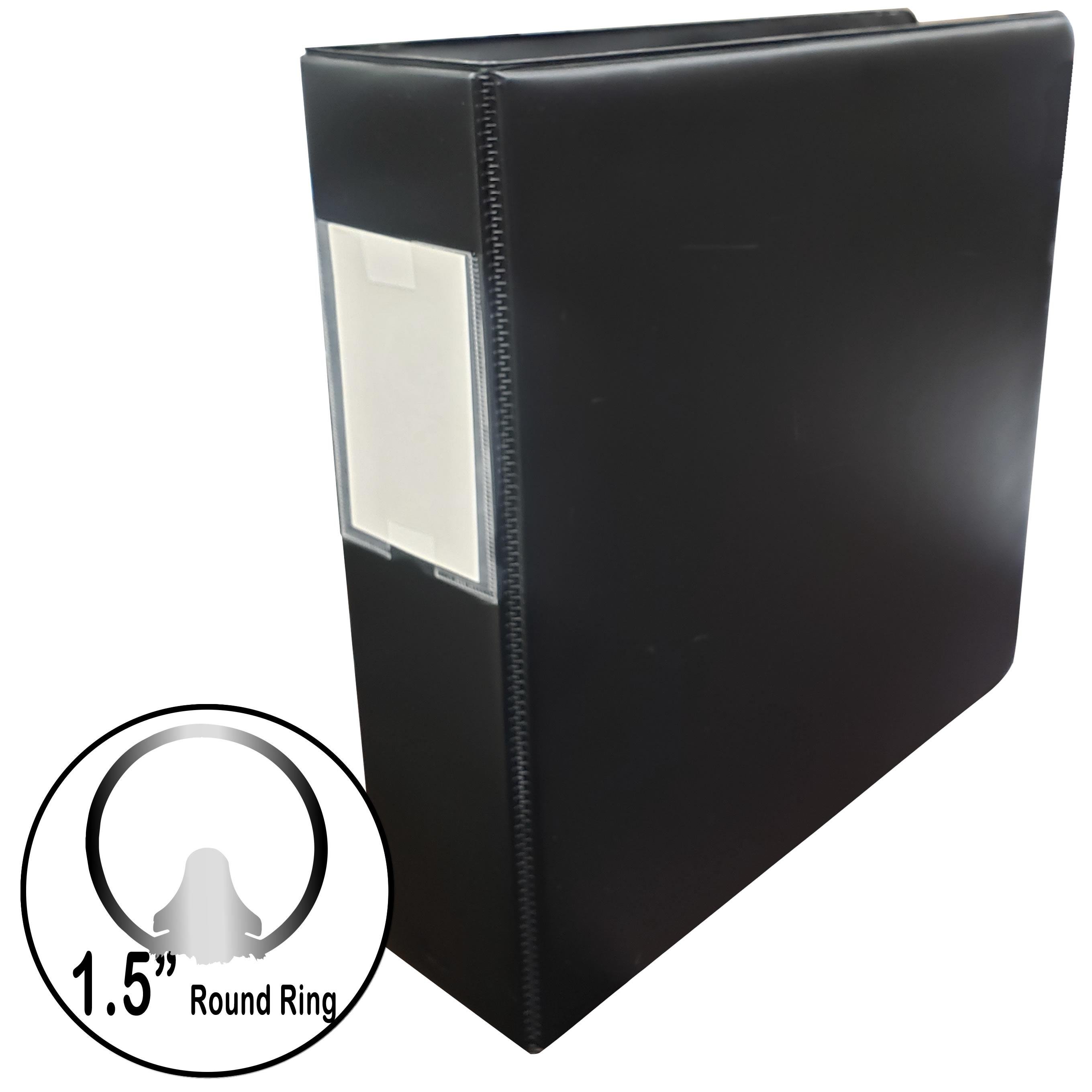 1-1/2" Binder, Round Ring, Spine Label Holder, Black, Letter Size ...