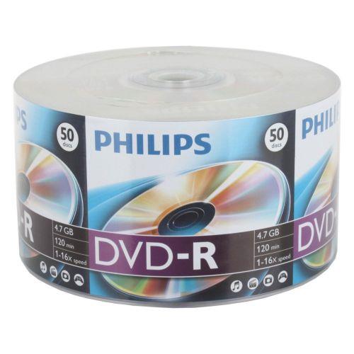 Philips DVD-R 16X Silver Branded Blank DVDR Media Discs 4.7GB in 50 ...