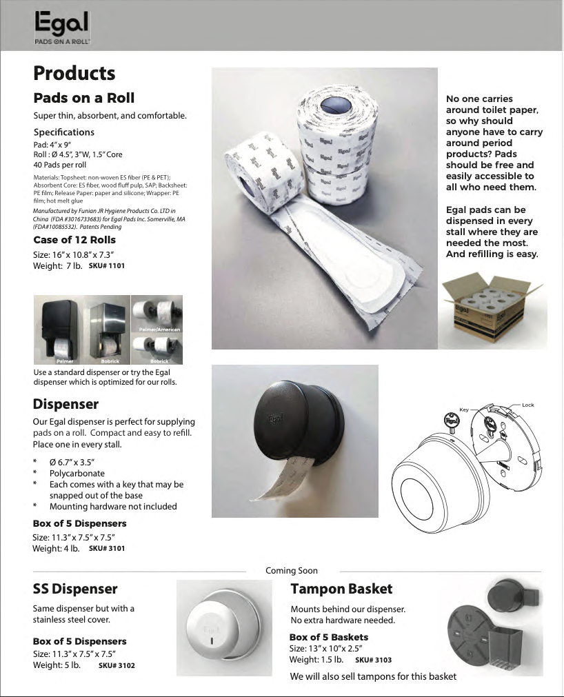 Egal feminine hygiene Pads-on-a-Roll, 40 Pads/Roll