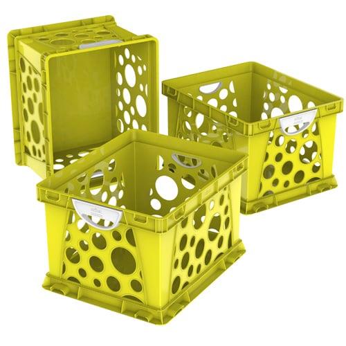 Storex Premium File Crate with Handles, Classroom Yellow, 3-Pack