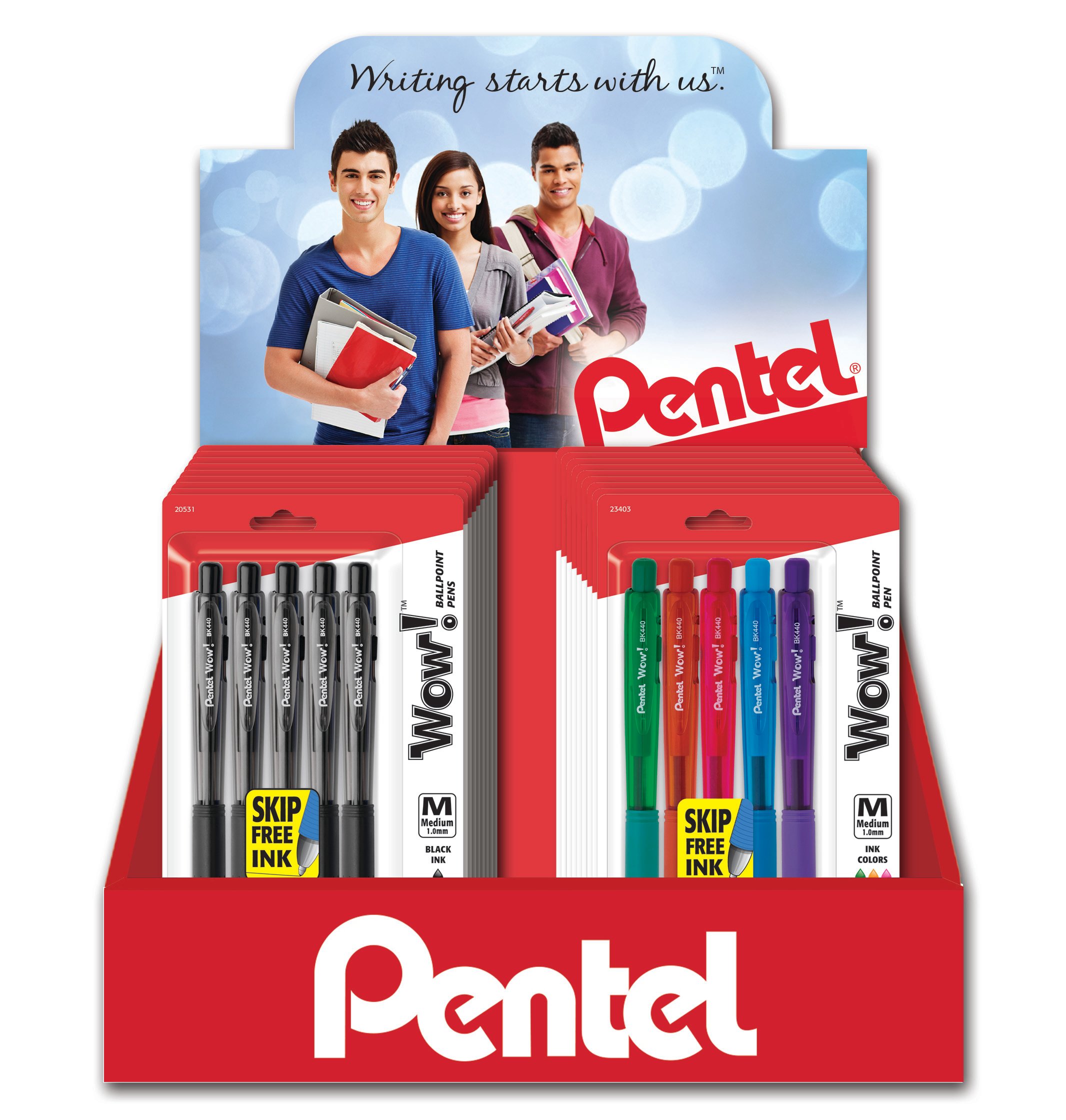 Wow! Ballpoint Pen, (1.0mm) Medium Line, Assorted Ink, 5-Pks, Blister ...