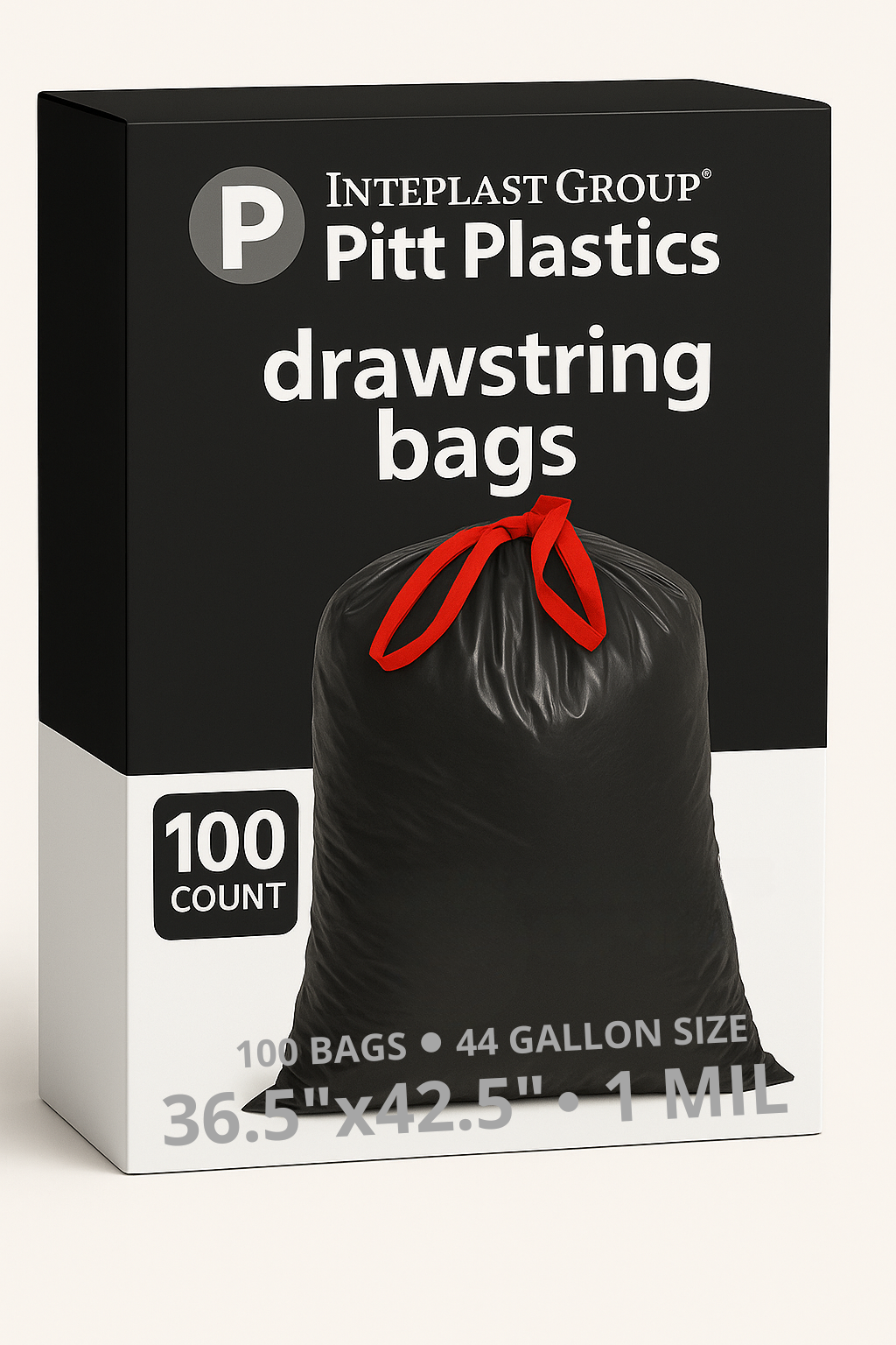 Drawstring Trash Bag Liners, "Draw Tuff", 44 gal, 1.0 mil, 36.5" x 42.5 ...