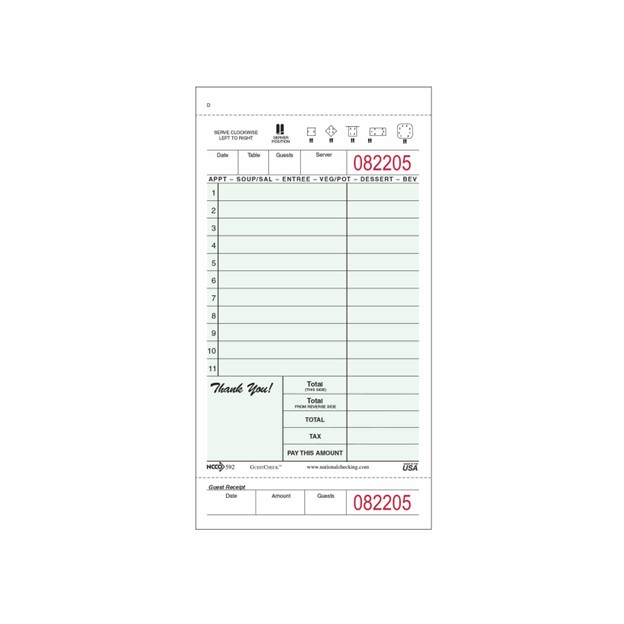 Guest Check Book, Large Single Copy, 50/Book, 40 Books/Carton ...