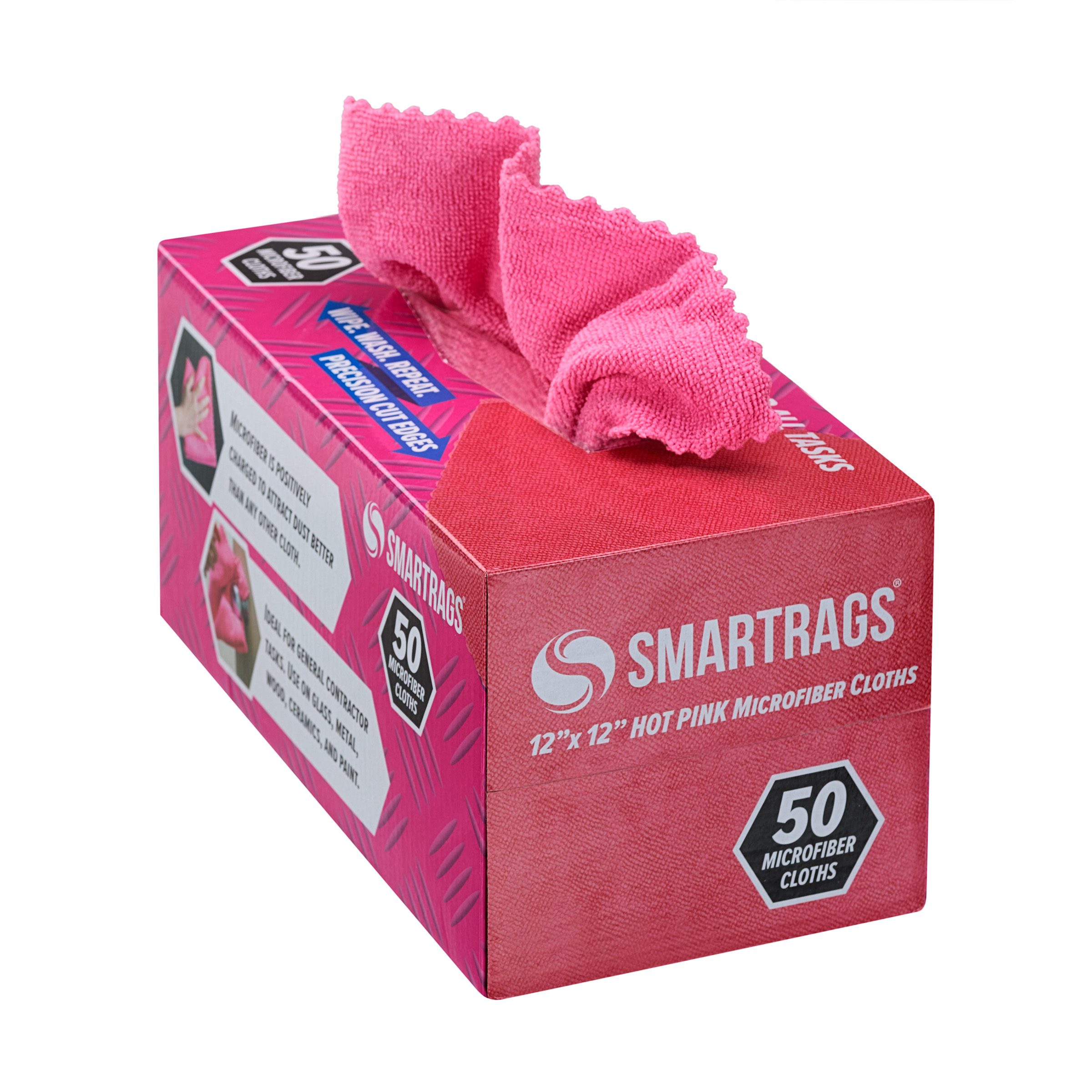 SmartRags 12" x 12" Microfiber Cloths, Pop Up Box, Pink, 50/Box ...