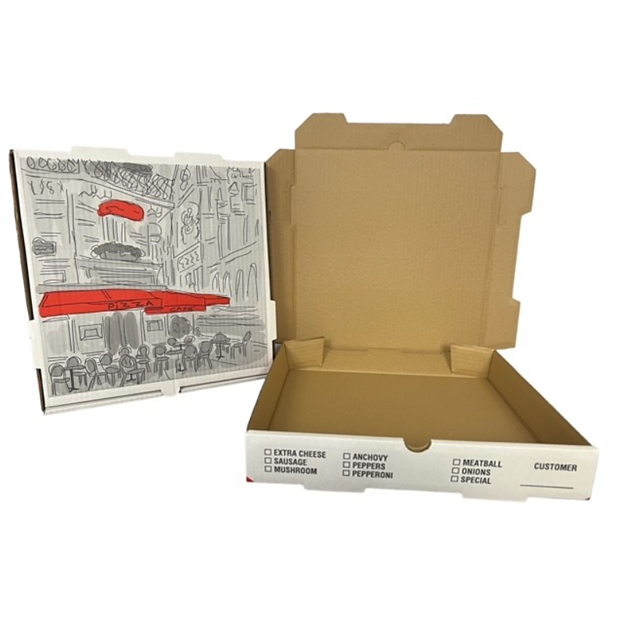 10" Corrugated Pizza Box, B-Flute, White with Stock Print, 50/Bundle ...
