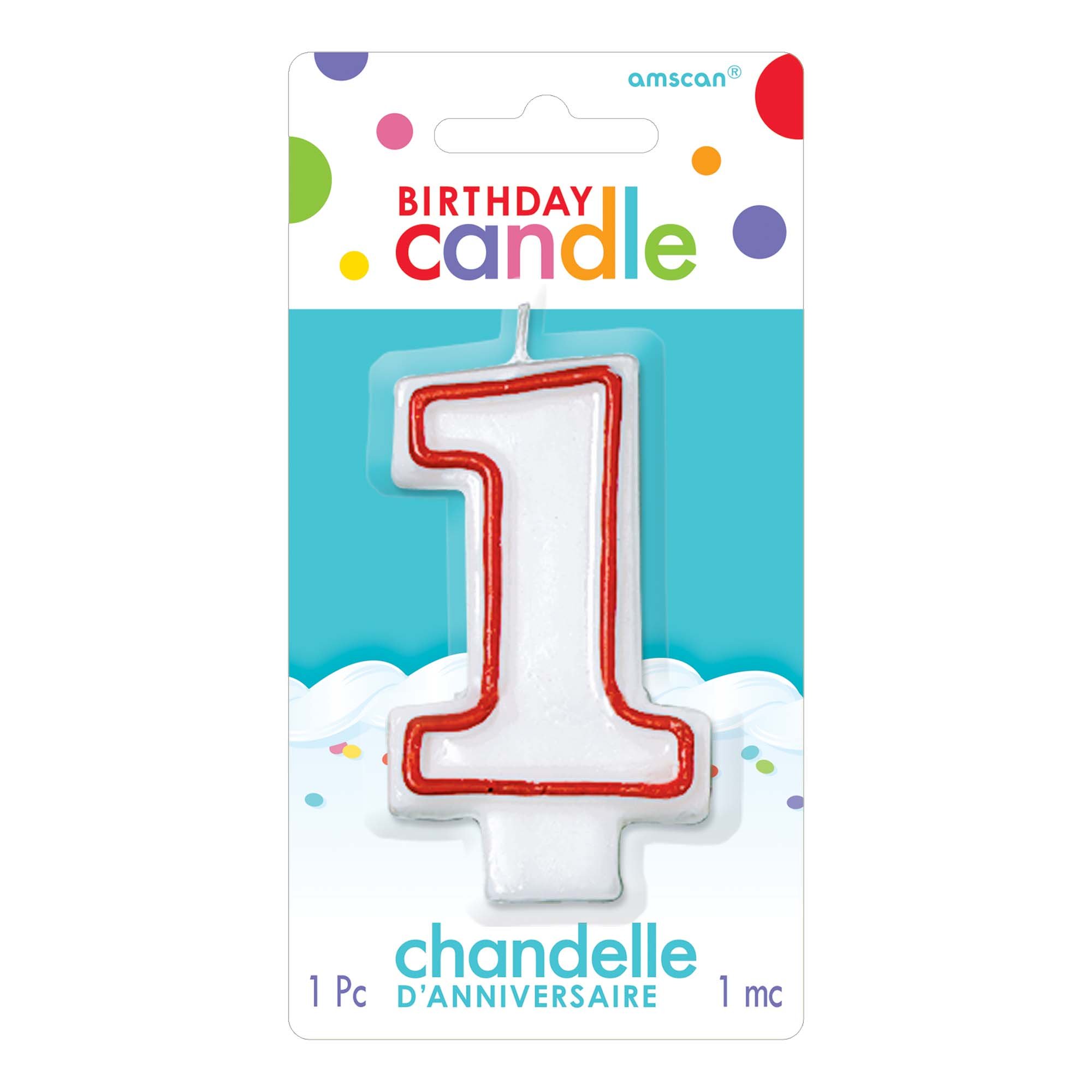 Numbered Birthday Candle, #1, Red/White, 3" Tall, Each - mastersupplyonline