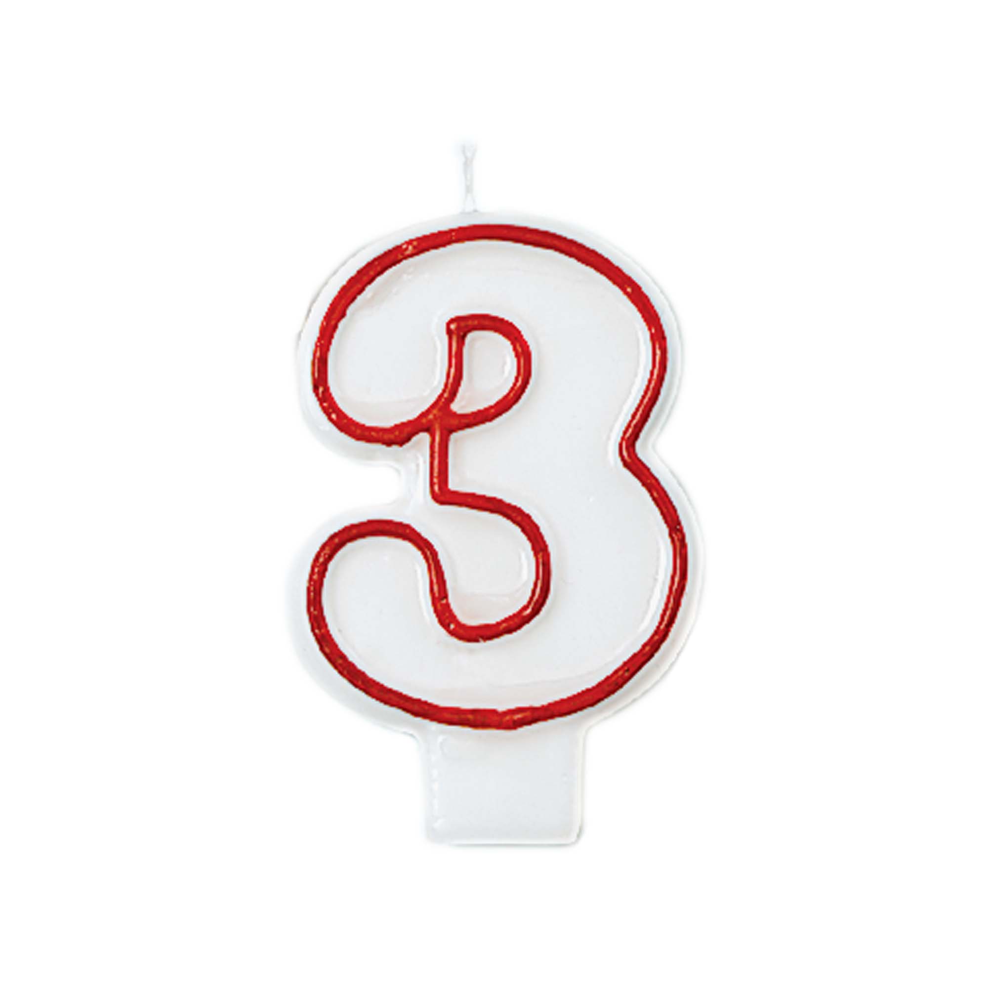 Numbered Birthday Candle, #3, Red/White, 3" Tall, Each - mastersupplyonline