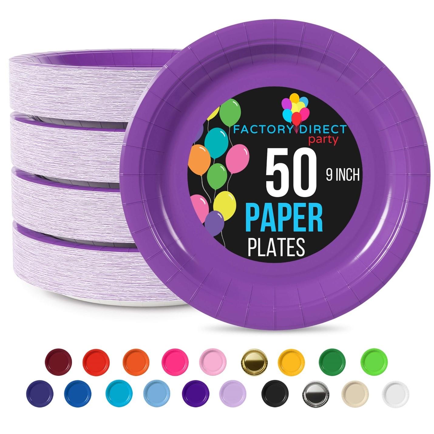 9" Coated Paper Lunch Plates, Purple, 50/Pack - mastersupplyonline