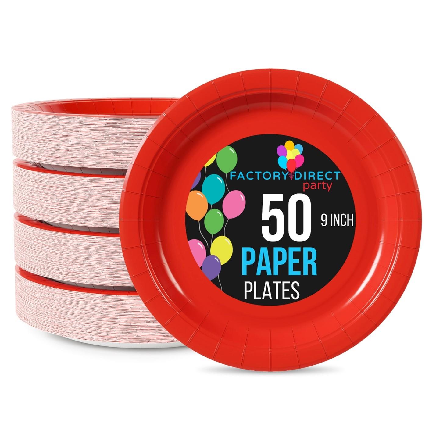 9" Coated Paper Lunch Plates, Red, 50/Pack - mastersupplyonline
