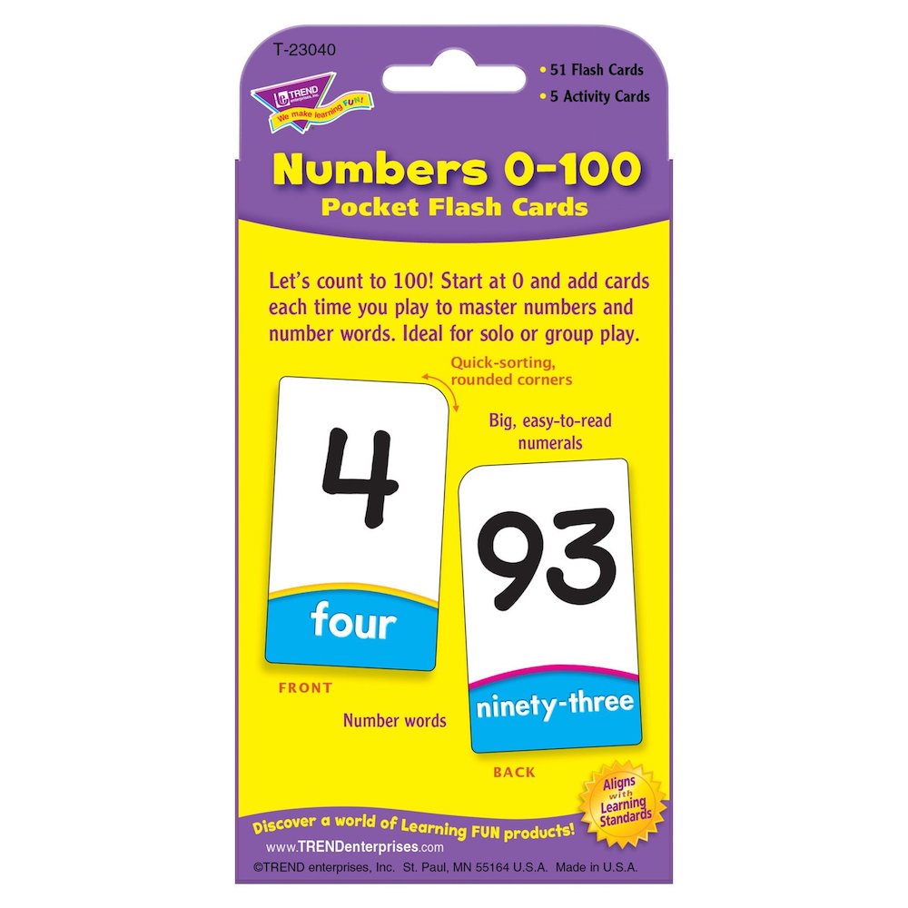 Numbers 0-100 Pocket Flash Cards - The School Box Inc