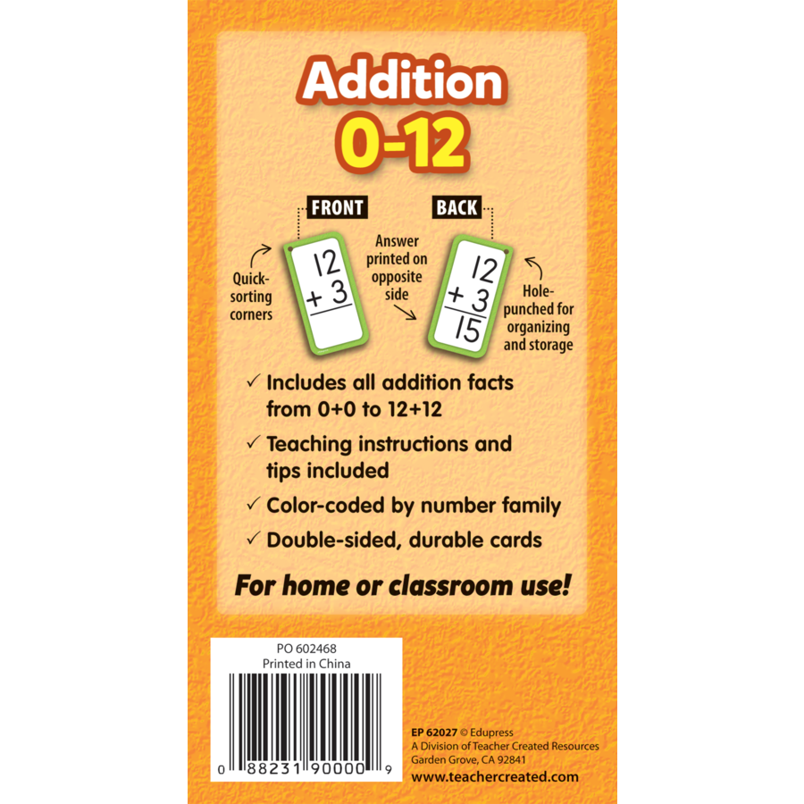 Addition Flash Cards - All Facts 0-12 - The School Box Inc