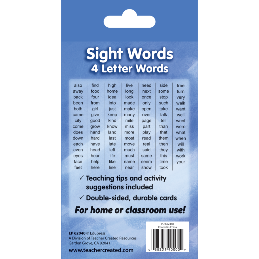 4 Letters Words Flash Cards Sight Words - The School Box Inc