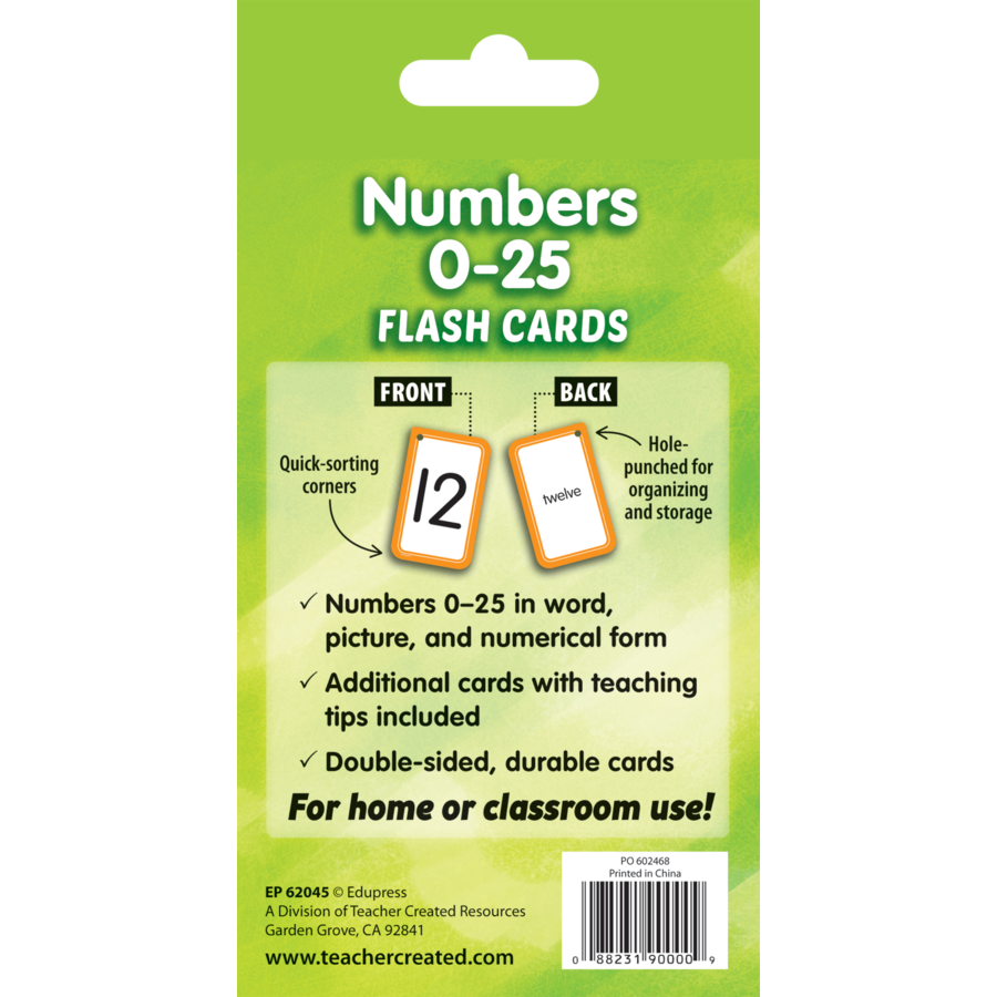 Numbers 0-25 Flash Cards - The School Box Inc