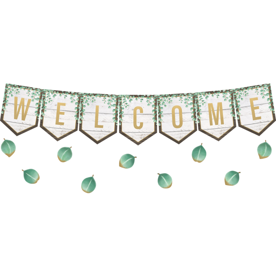 Eucalyptus Pennants Welcome Bulletin Board Set - The School Box Inc