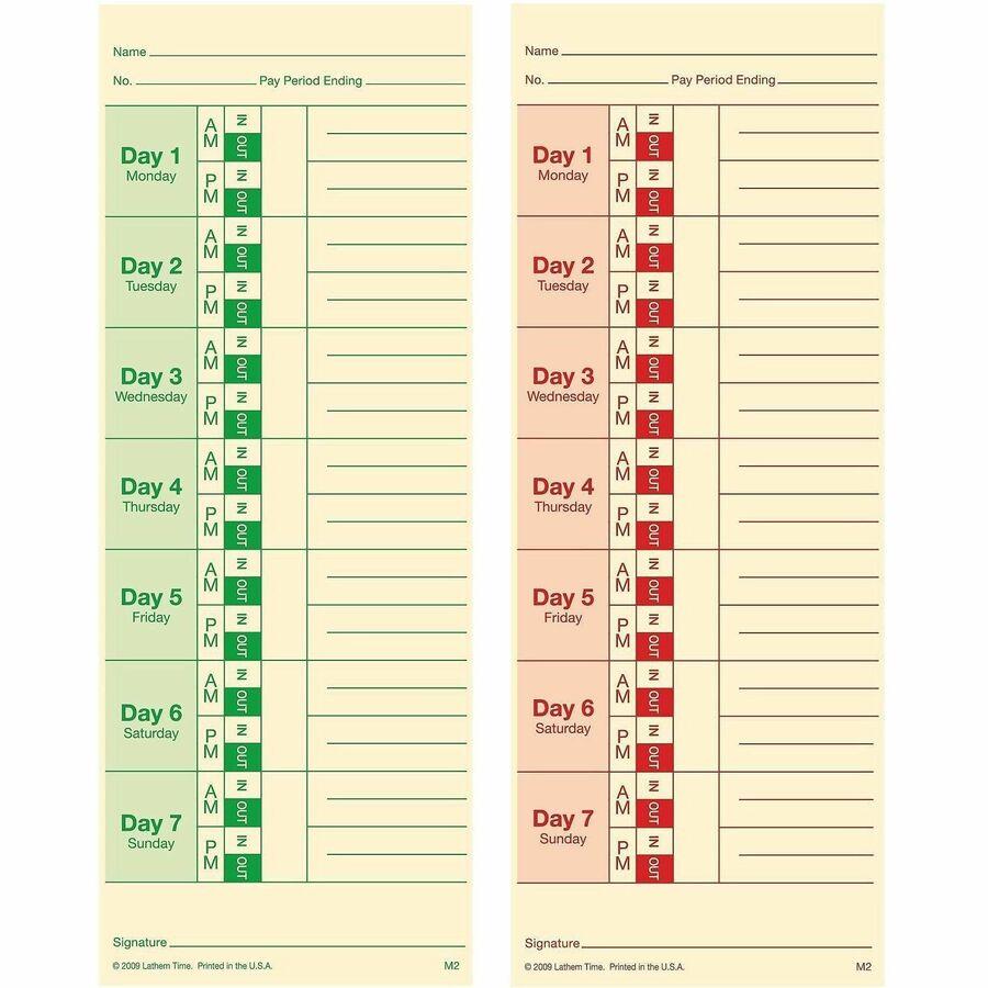 Lathem Time Cards, Weekly, 2-Sided, 3 3/8" x 9" , Box Of 100