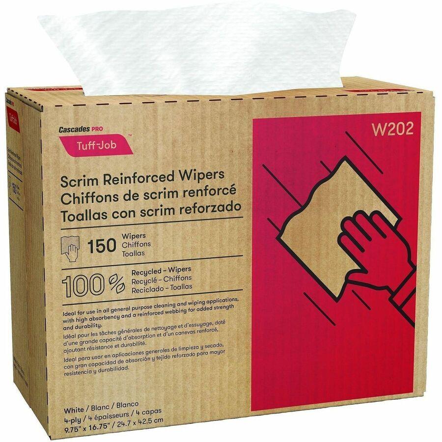 Cascades PRO Tuff-Job Interfold Wipers, 4-Ply, White, 150 sheets, 6 ...