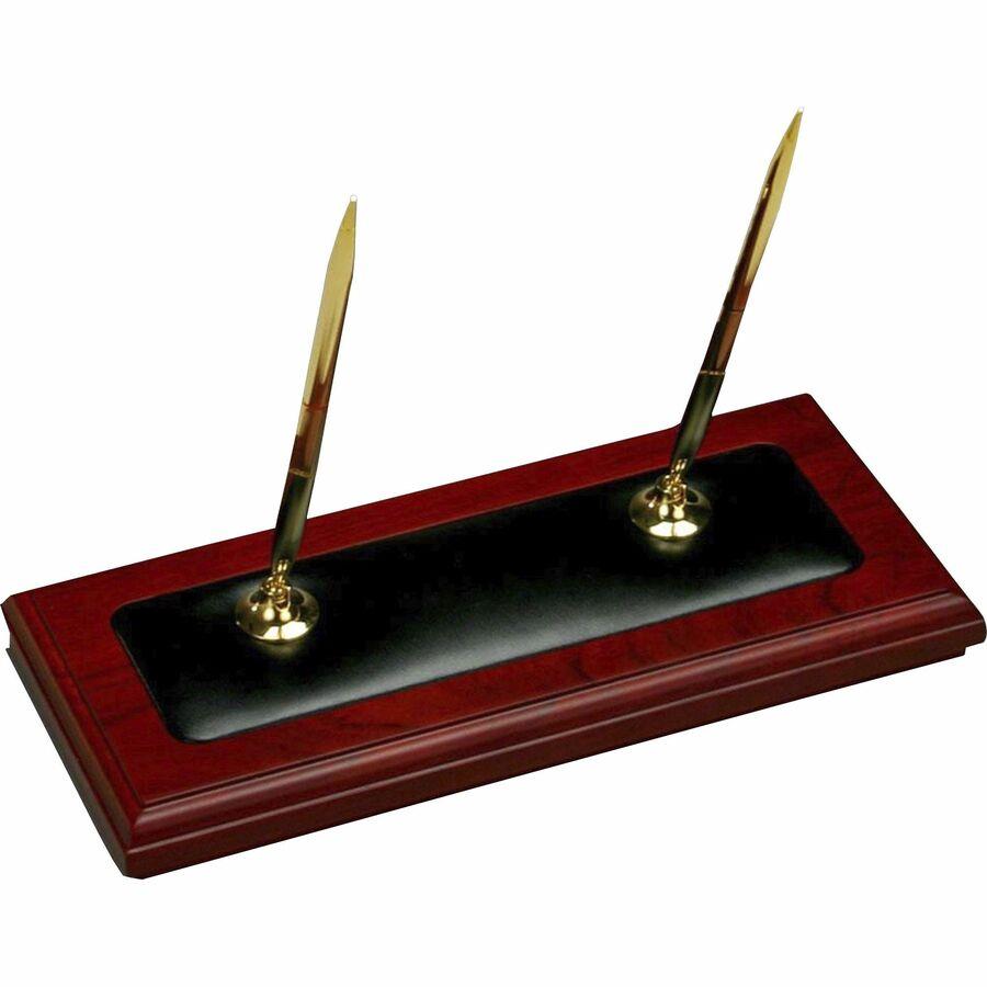Dacasso Double Pen Stand 1 x 4.3 x 9.3 Leather Rosewood 1 Each ICC Business Products