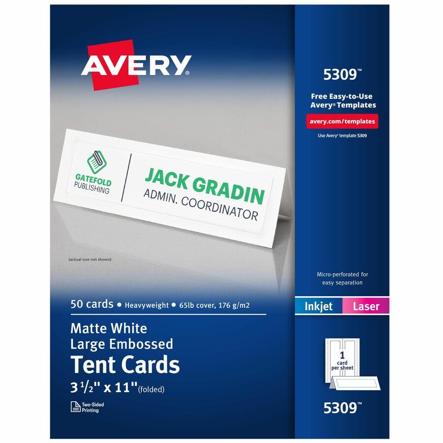 Avery® Embossed Tent Cards - 97 Brightness - 3 1/2" AVE5309, AVE 5309 ...