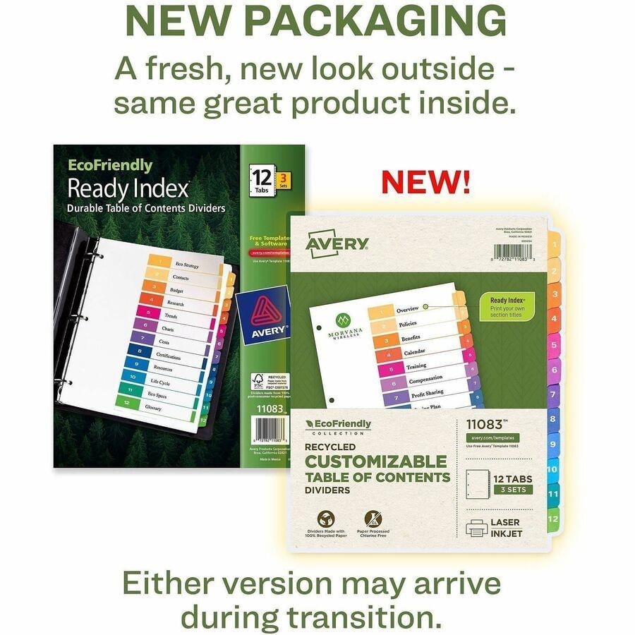 Avery EcoFriendly Recycled Dividers, 12 Tabs (3 Sets of 11083)