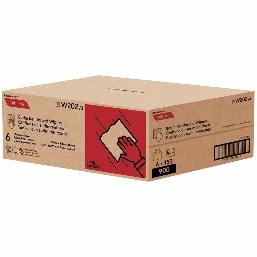 Cascades PRO Tuff-Job Interfold Wipers, 4-Ply, White, 150 sheets, 6 ...