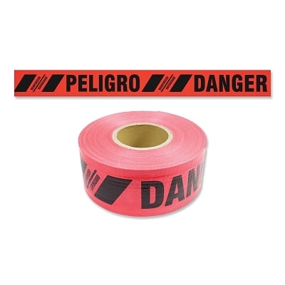 Reinforced Barricade Tape, 3 in x 500 ft, Red, Danger/Peligro - AllianceSupply.com