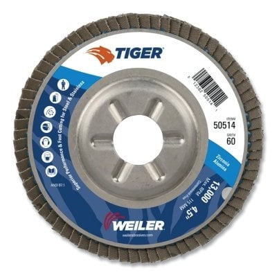 Tiger® Disc Angled Style Flap Disc, 4-1/2 in dia, 60 Grit, 7/8 Arbor ...